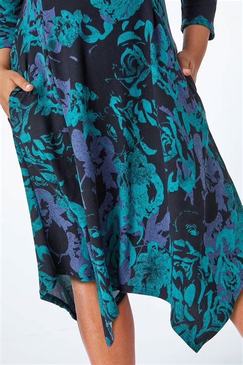 Curve Floral Print Tunic Dress In Green Roman Originals Uk
