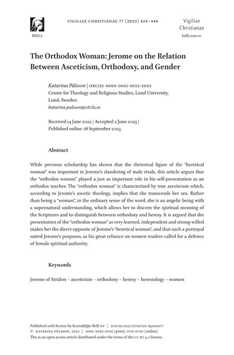 Pdf The Orthodox Woman Jerome On The Relation Between Asceticism