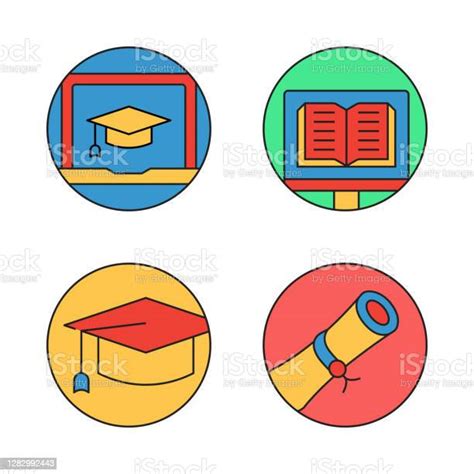 Icônes De La Ligne Plate Liée À Léducation Et À Lécole Illustration De