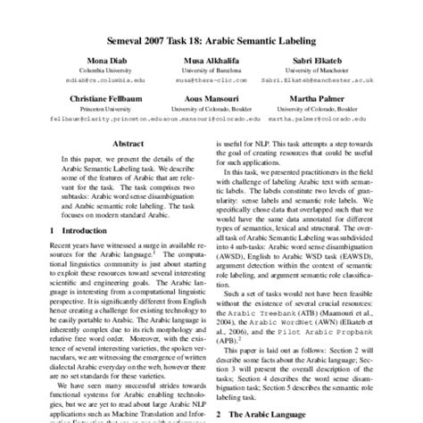 Semeval 2007 Task 18 Arabic Semantic Labeling Acl Anthology