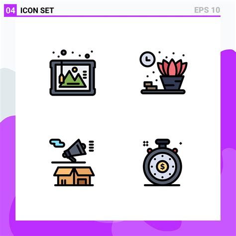 Mobile Interface Filledline Flat Color Set Of 4 Pictograms Of Frame