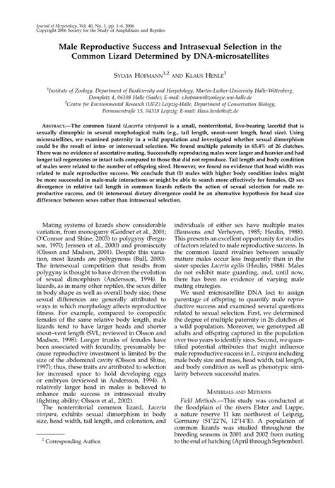 Pdf Male Reproductive Success And Intrasexual Selection In The Common Lizard Determined By Dna