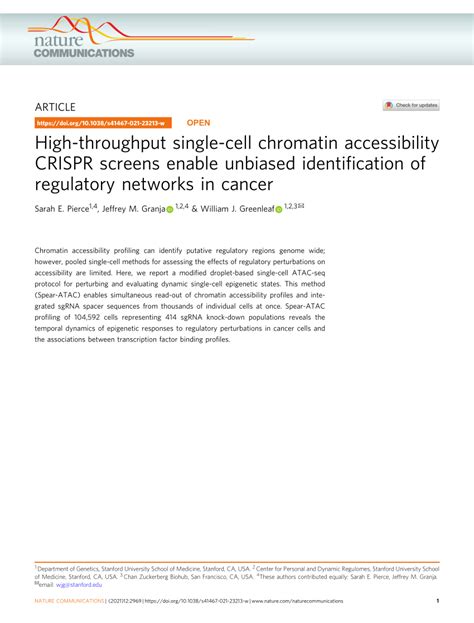 Pdf High Throughput Single Cell Chromatin Accessibility Crispr