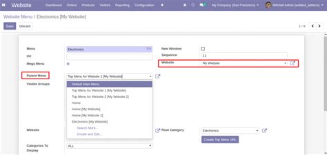 odoo website mega menu create specified categories