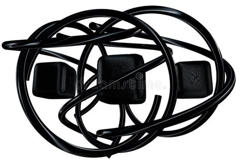 Round Black Splines And Cubes In Abstract Design 3d Render Stock