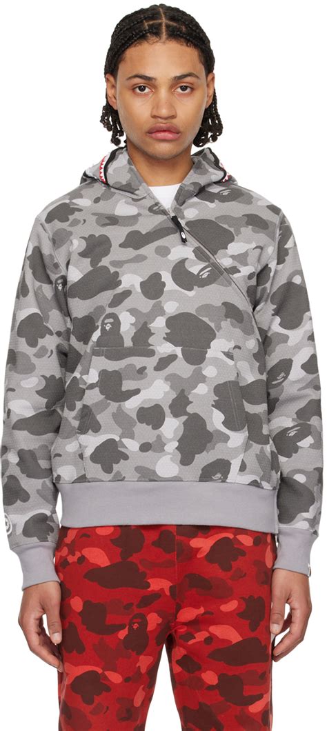 Bape Gray Camo Shark Hoodie Ssense Canada