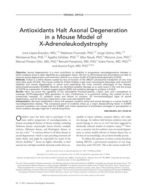 Pdf Antioxidants Halt Axonal Degeneration In A Mouse Model Of X