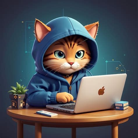 Premium Photo Cute Cat Hacker Operating Laptop Cartoon Vector Icon