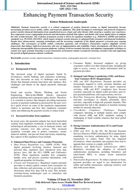 Pdf Enhancing Payment Transaction Security Kishore Sunderajulu Mba