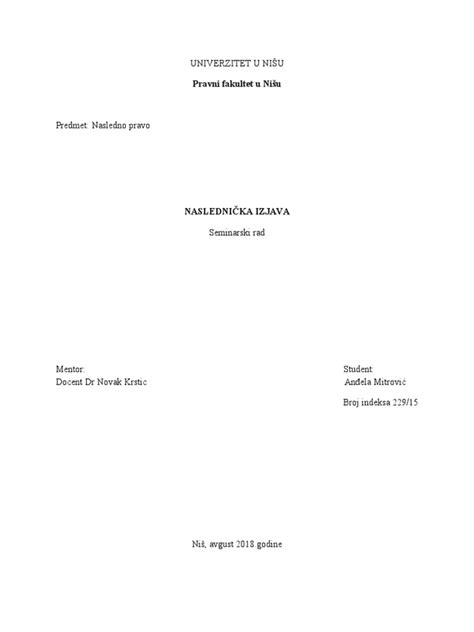 Naslednička Izjava Pdf