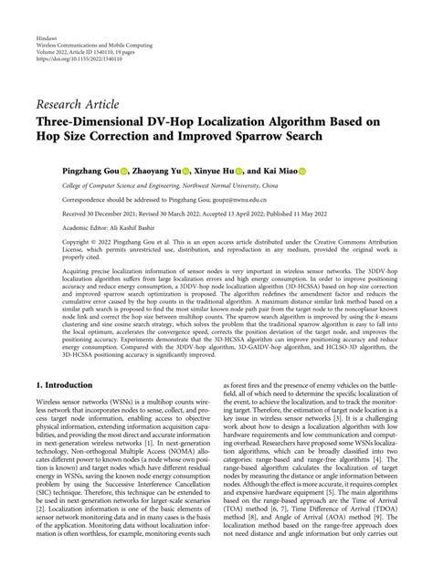 Pdf Three Dimensional Dv Hop Localization Algorithm Based On Hop Size Correction And Improved