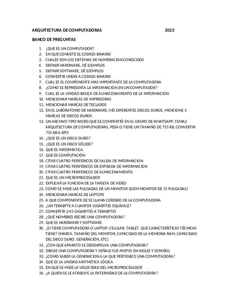 Banco De Preguntas Para Tercer Parcial Pdf Hardware De La