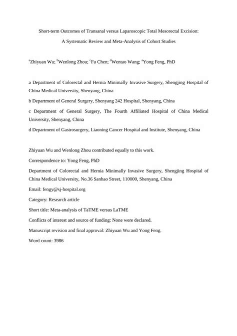 Pdf Short Term Outcomes Of Transanal Versus Laparoscopic Total