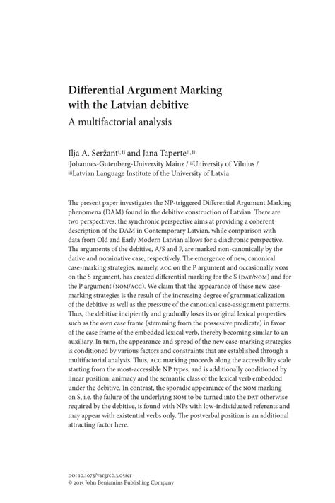 Pdf Differential Argument Marking With The Latvian Debitive A Multifactorial Analysis