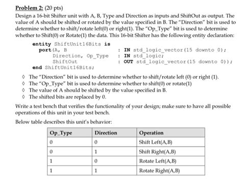 Solved Problem Pts Design A Bit Shifter Unit With Chegg Com