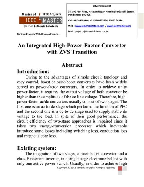 An Integrated High Power Factor Converter With Zvs Transition Pdf