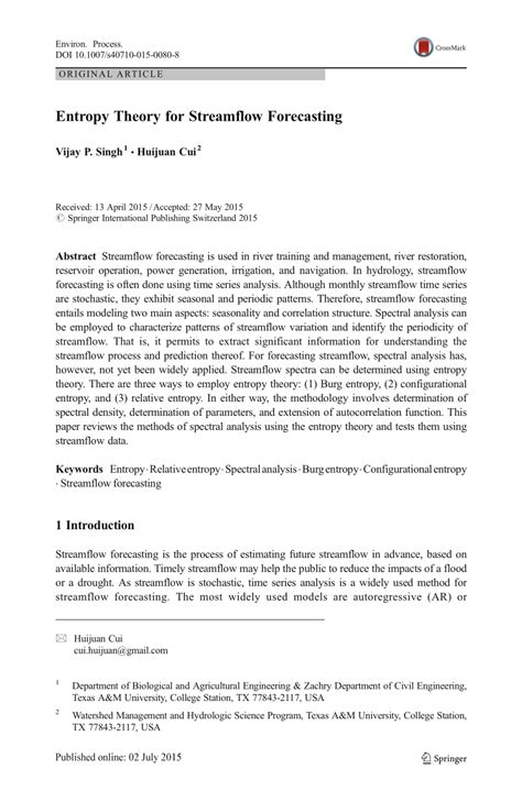 Pdf Entropy Theory For Streamflow Forecasting