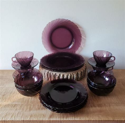 Vintage Duralex Rivage Amethyst Purple Glass Dinnerware Bormioli Rocco