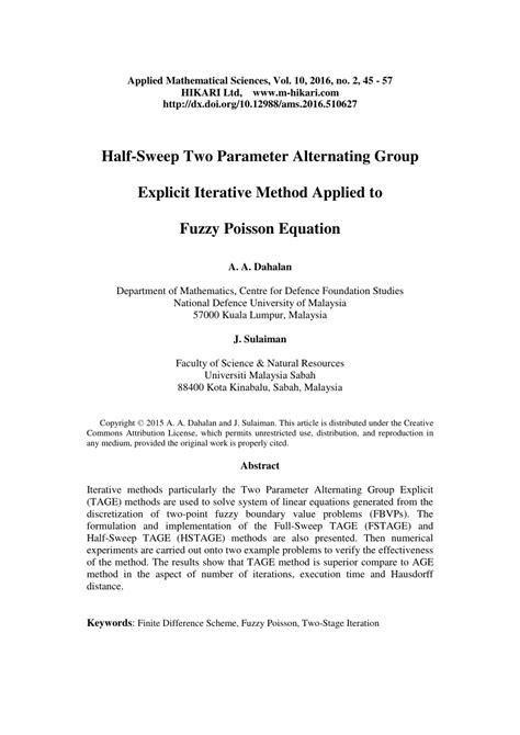Pdf Half Sweep Two Parameter Alternating Group Explicit Iterative Method Applied To Fuzzy