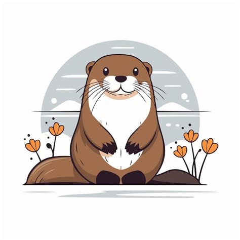 Una linda nutria sentada en el suelo ilustración vectorial al estilo de