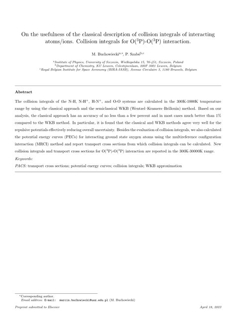 Pdf On The Usefulness Of The Classical Description Of Collision Integrals Of Interacting Atoms