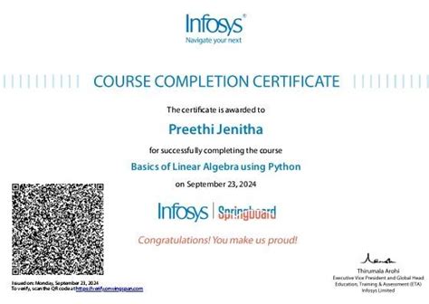 Preethi Jenitha On Linkedin Infosysspringboard Linearalgebra Python