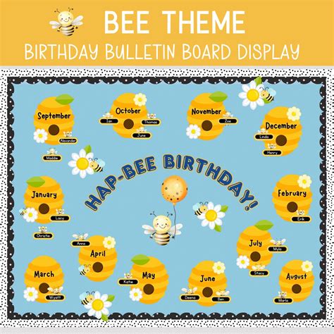 Bee Theme Birthday Bulletin Board Editable Honey Bee Birthday Display
