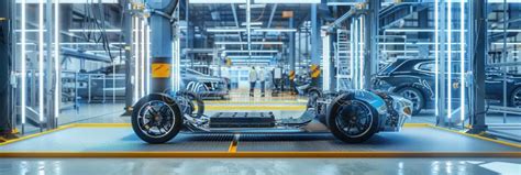Modern Electric Vehicle Assembly Line Showcasing Battery Pack Production In A Green Tech