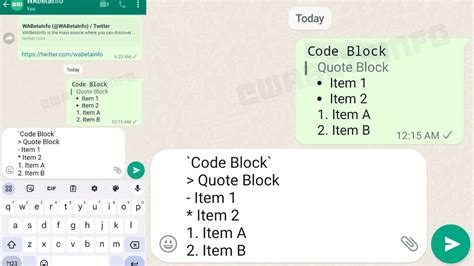 whatsapp tests new text formats code blocks quote blocks and lists