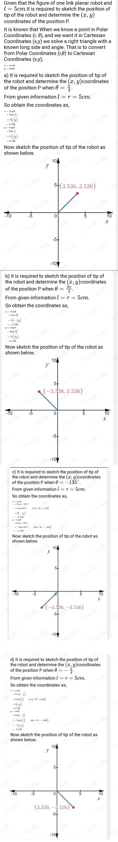 Solved 3 14 Consider The One Link Planar Robot Shown In Fig P314 If L5cm Sketch The