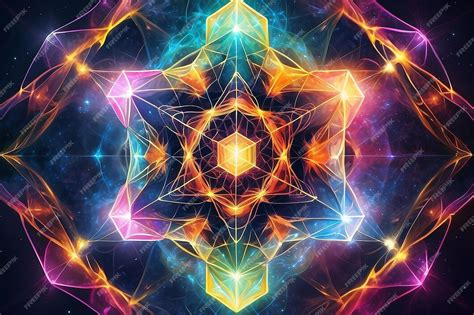 Premium Photo Metatron Cube Sacred Geometry On Colorful Blury Background