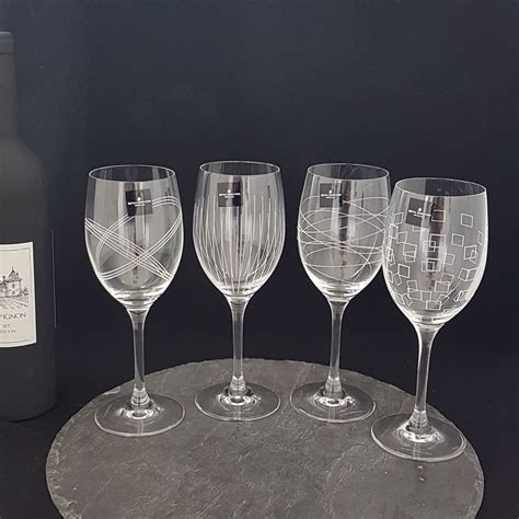 Vintage Royal Doulton Crystal Wine Glasses Mixed Set Of 4 Etched Glass Different Patterns