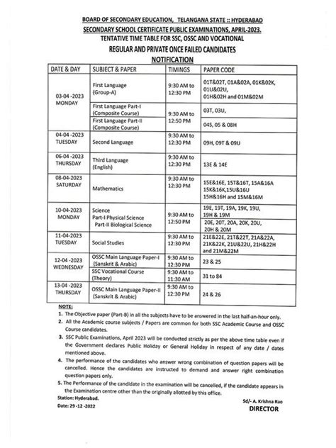 Ts Ssc Time Table 2023 Pdf Artofit