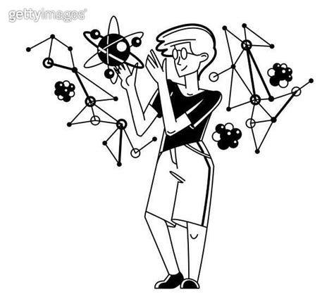 Physicist Working On Some Theoretical Physics Or Making An Experiment Vector Outline