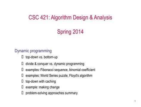 Ppt Csc 421 Algorithm Design And Analysis Spring 2014 Powerpoint