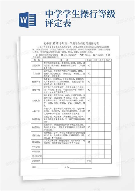 中学学生操行等级评定表word模板下载编号lnojegwn熊猫办公