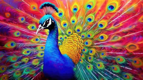 A Colorful Peacock With A Large Fan Stock Illustration Illustration