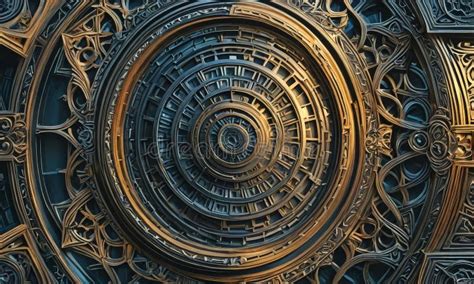 Close Up View Metallic Surface With Intricate Patterns And Designs Featuring Central Circular