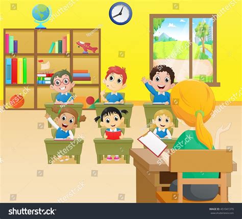 Teacher Teaching Lesson Class Elementary School Stock Illustration