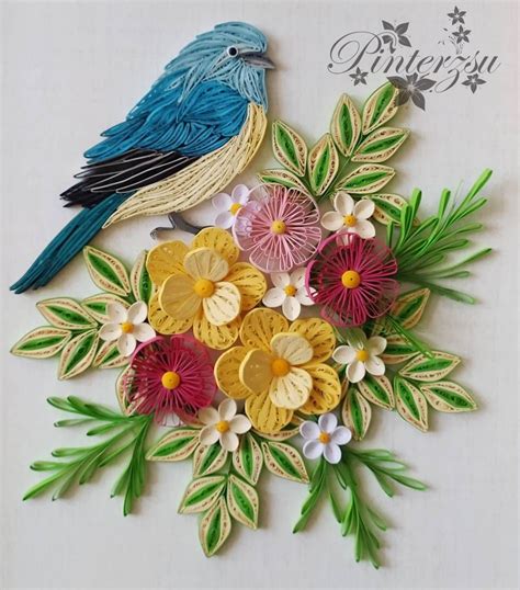 Quilling Flowers With Bird By Pinterzsu On Deviantart Paper Quilling