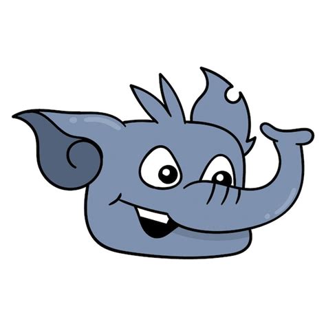 코끼리 머리 웃는 행복 한 얼굴 낙서 아이콘 그리기 프리미엄 벡터