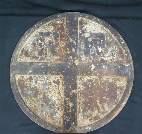 Rare 1800s 24 Round Heavy Cast Iron Railroad Crossing Sign Antique Iron