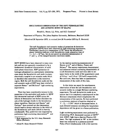 Pdf Simultaneous Observation Of The Soft Ferroelectric And Acoustic