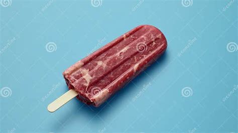Unusual Popsicle Resembling Raw Steak On Blue Background Stock Image