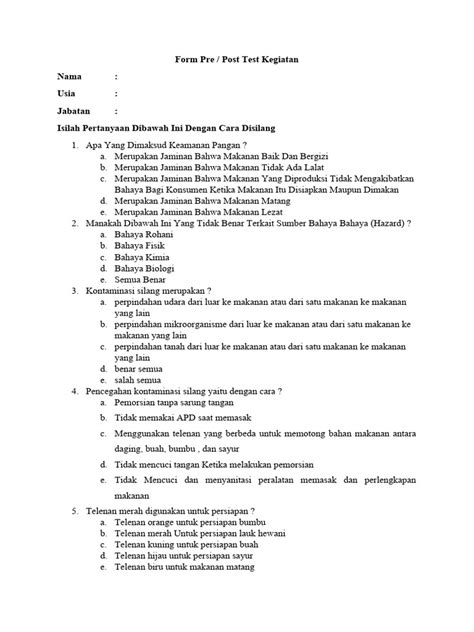 Form Pre Dan Post Test Ppp Pdf