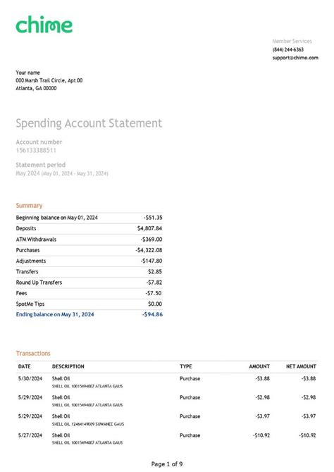 Chime Bank Statement Finance Bank Statement Bank