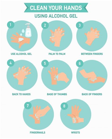 Lávese las manos con alcohol gel infografía Vector Premium