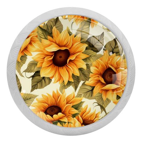 Sunflower Seamless Printing Pattern 4pcs Cabinet Knobs Pulls