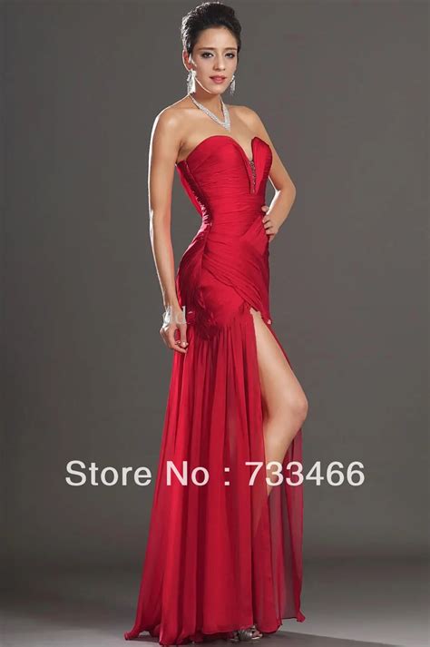 Sexy Sweetheart High Slit Long Red Cocktail Dress Plus Size In Cocktail