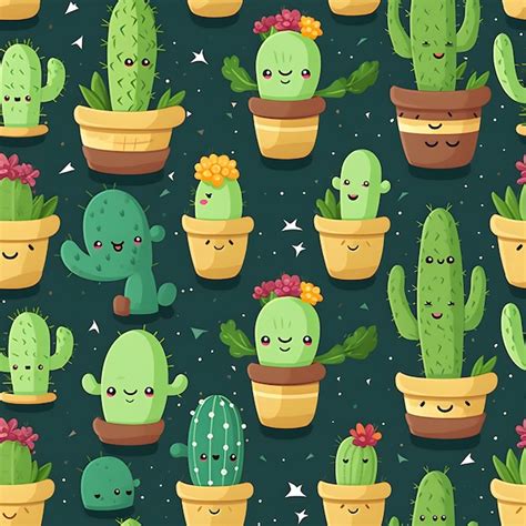Un patrón de cactus de dibujos animados con un lindo cactus en una olla